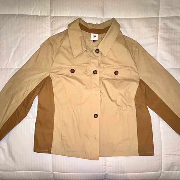 CAbi | Jackets & Coats | Cabi Cream And Brown Utility Jacket Relaxed ...